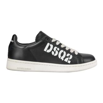 Dsquared2 Black Leather Logo Sneakers - - Shoes - Herren - Schwarzk - 46 EU