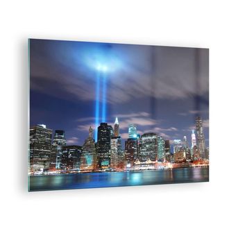 Arttor Bilder auf Glas Wolkenkratzer Lichter Ansicht Glasbild 70x50cm Wandbilder Dekoration Wohnzimmer Schlafzimmer Küche Deko Klein Wanddeko Bild im Glas Wa