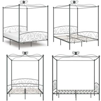 vidaXL Himmelbett-Gestell Grau Metall 180 x 200 cm - Bettgestell - Bettgestelle - Home & Living - Grau