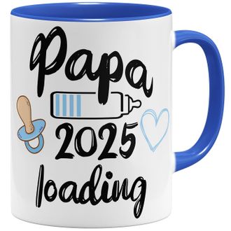 OM3 Papa Loading 2025 Kaffee-Tasse mit s&uuml;&szlig;em Spruch - Lustige Schwangerschaftsverk&uuml;ndung f&uuml;r Jungen Boy - Keramik Becher - 325ml - Beidseitig Bedruckt - B