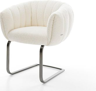 DELIFE Freischwinger Jada-Flex Boucl&eacute; Wei&szlig; Freischwinger flach Graphit Taschenfederkern, Esszimmerst&uuml;hle