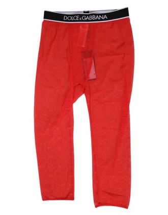 Dolce & Gabbana Womens Red Logo Lace Tight Midi Trousers Underwear Nylon Elastane