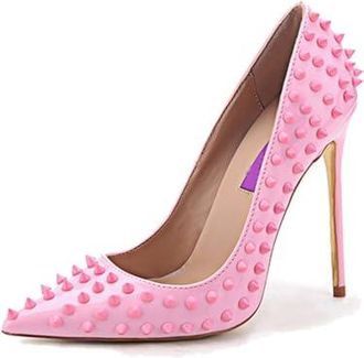 Minitoo Escarpins à talons hauts pour femme - Chaussures de soirée tendance avec rivets, Mz21 34 Rose Talon 10 cm, 41.5 EU