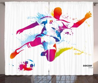 Abakuhaus Teen Zimmer Rustikaler Gardine, Fußball schlägt den Ball, Schlafzimmer Kräuselband Vorhang mit Schlaufen und Haken, 280 x 175 cm, Pink Blau