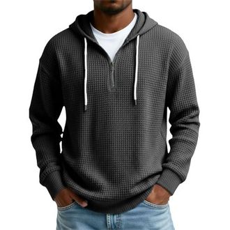 Generic Sweat &agrave; capuche pour homme avec fermeture &eacute;clair 1/4 - T-shirt &agrave; manches longues avec capuche - Confortable - Couleur unie - Coupe droite - Pull en tr