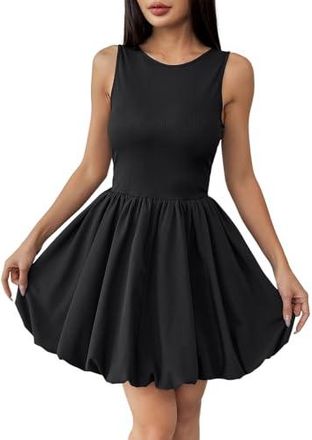 Generic Robe d&eacute;t&eacute; pour femme 2026, d&eacute;contract&eacute;e, sans manches, mini robe courte &agrave; col rond, robe d&eacute;t&eacute; &agrave; bulles avec poches, robe boh&egrave;me pour vacances de plage