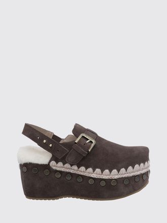 Mou Slingbacks compens&eacute;es en daim avec clous et broderies contrastantes