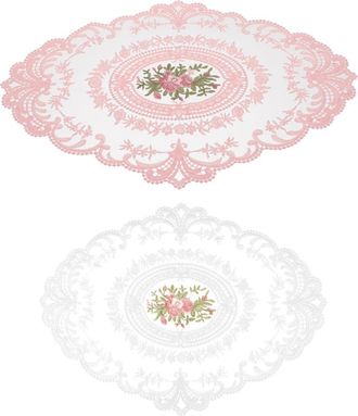 DOITOOL 2 St&uuml;ck Tischsets mit Bestickter Spitze 30X43cm Wei&szlig; Rosa Dekorative Untersetzer f&uuml;r Esstisch und Tassen