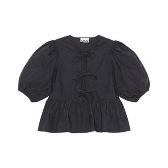 Ganni Femme, Blouses et Chemises, Noir, Taille: 42 FR Blouse &agrave; Basques et en Popeline de Coton