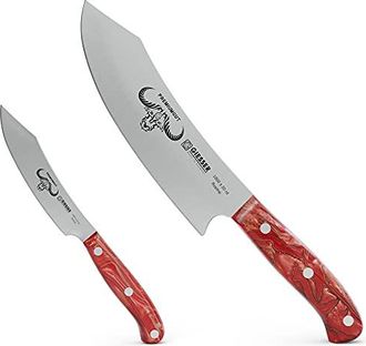 GIESSER seit 1776 - Made in Germany - Messerset 2 teilig, Red Diamond, PremiumCut, Kochmesser 20 cm, Acryl, Officemesser 10 cm, rot, rostfrei, scharfes Grillm