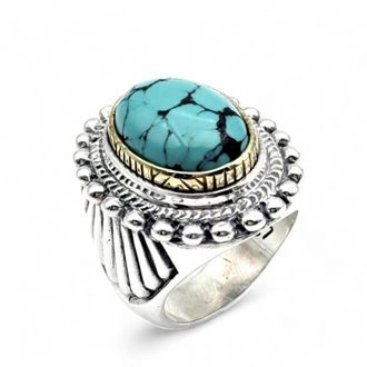 Jalan Jalan 925 Silber T&uuml;rkis Ovaler Ring - - Accessories - Damen - Blau - 58 MM