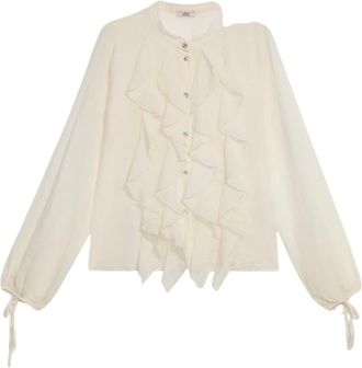 Oltre Femme, Blouses et Chemises, Blanc, Taille: 40 FR Chemise &agrave; Volants