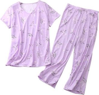 Generic Lot de 2 pyjamas courts pour femme, pantalon en coton, ensemble de vêtements de détente pour femme, pyjama dété deux pièces pour femmes, ensemble shor