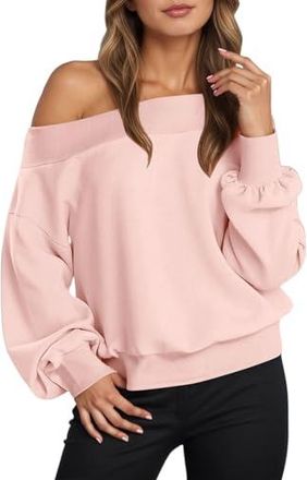 Generic Sweat-Shirt &agrave; &eacute;paules d&eacute;nud&eacute;es pour Femme avec Manches Ballon, Pull d&eacute;contract&eacute; &agrave; col Carmen | Pull Chaud pour Un Look f&eacute;minin