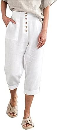Generic Pantalon Femme Large Fluide &Eacute;t&eacute; Chic en Lin pour Pantalon Fusel&eacute; pour Femme en Coton et Lin Boutonn&eacute; sur Le Devant D&eacute;contract&eacute; avec Poches Vetement Et