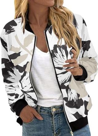 Generic Veste De Sport Femme Court Chic &Eacute;l&eacute;gante Blouson Bombers Femme Pas Cher Printemps Automne Fleur Imprim&eacute; L&eacute;ger Sweatshirt Bombers Casual Vintage Outwea