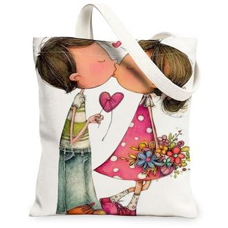 Generic Sacs fourre-tout romantiques en toile &agrave; motif floral mignon, sacs d&eacute;picerie l&eacute;gers et lavables, parfaits pour les pique-niques printaniers, en plein a