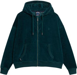 Superdry Damen Velours-Kapuzenjacke Dunkles Piniengrün 38