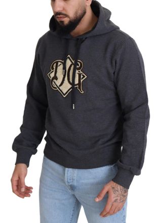 Dolce & Gabbana Mens Gray Logo Cotton Hooded Sweatshirt Sweater Clothing