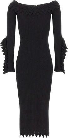 Blumarine Robe en maille &agrave; &eacute;paules d&eacute;nud&eacute;es avec ruch&eacute;s - Femme - Robes - Noir - Taille: 38 FR
