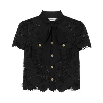 Self Portrait Tie Neck Lace Top - - Blouses & Shirts - Damen - Schwarzk - XS