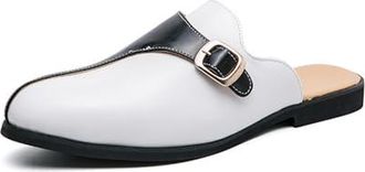 Generic Mules plates à bout rond pour homme - Confortables - Dos nu - Chaussures mules tendance à enfiler, blanc, 42 2/3 EU