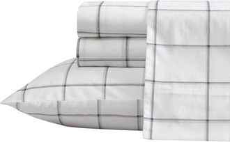 Nautica Queensize-Bettlaken-Set, Baumwollperkal-Bettwäsche-Set, knackig und kühl, leicht und atmungsaktiv (Plot Black, Queen)