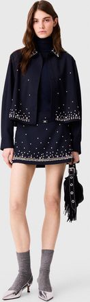 Maje Short Trompe-loeil Avec Strass - Bleu Marine - Taille 34 - Maje