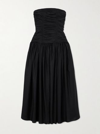 Matteau Trägerloses Midikleid Aus Biobaumwollpopeline Mit Raffungen - Schwarz