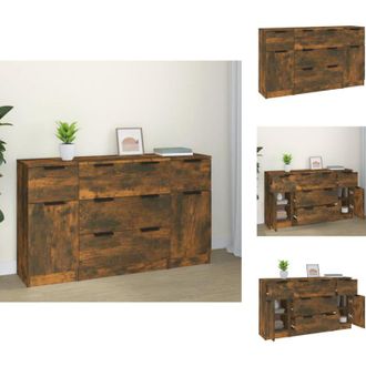 vidaXL 3-tlg. Sideboard-Set R&auml;uchereiche Holzwerkstoff - Holz Sideboard - Wohnzimmer Dekoration - Sideboard Set - Schubladenschr&auml;nk - Regal