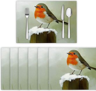 Generic Mode Schnee Flaum Süßer Vogel Platzsets 2 er Set,30x45cm Urlaub Bankett Tischsets Waschbar Platzdeckchen Küche Party Deko Hitzebeständig Tischsets rut