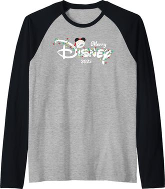 Disney Merry Christmas Lights Holiday Trip 2025 Script Logo Raglan