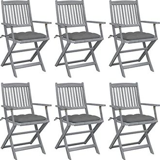 vidaXL Lot de 6 Chaises Pliables dExtérieur avec Coussins, Sièges de Terrasse, Chaises de Salle à Manger, Meubles de Patio Jardin, Bois dAcacia