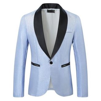 Generic Veste de smoking brillante pour homme - Coupe ajust&eacute;e - Avec col ch&acirc;le - 1 bouton - Blazer m&eacute;tallique - Veste de costume festive pour f&ecirc;te, mariage, s