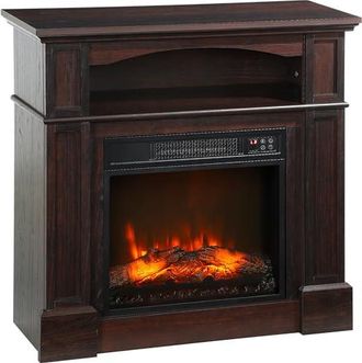 HOMCOM Cheminée électrique Effet Flammes LED luminosité réglable avec télécommande - 1800 W - 80,5 x 32,3 x 80,5 cm Marron