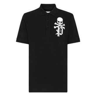 Philipp Plein Homme, Tops, Noir, Taille: XL Polo Slim Fit T&ecirc;te de Mort