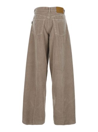 Haikure Womens Brown Ribbed Knit Wide Leg Pants Cotton Trousers