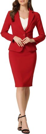 Allegra K Damen 2 Teilig Business Anzug Set Casual Blazer Bleistiftrock Rot XL