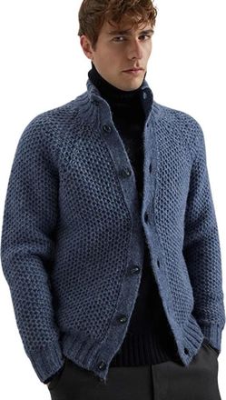 Alpha Studio Bomber Nido dApe en alpaga doux - Homme - Pulls - Bleu - Taille: L