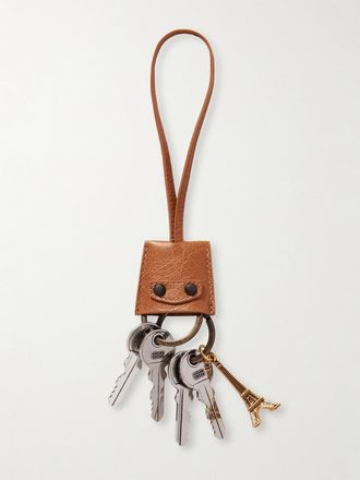 Balenciaga Charm Pour Sac À Main En Cuir Texturé Et En Métal Argenté Et Doré Le City Charm Eiffel - Marron