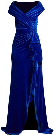 Tadashi Shoji Alvarez Waterfall Drape Abendkleid aus Samt - Blau