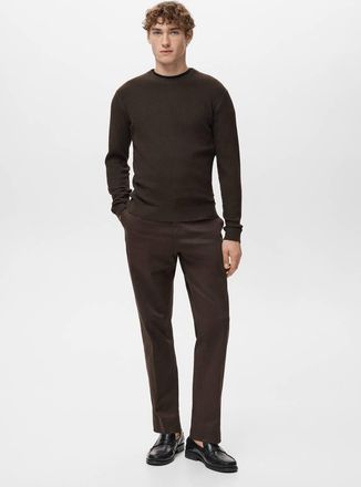 Mango Pull coton maille fine c&ocirc;tel&eacute;e chocolat - Homme - XXL - MANGO MAN