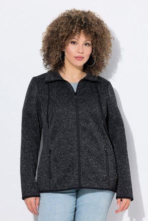 Ulla Popken Sweatjacke Strickfleece-Jacke Stehkragen Zipptaschen