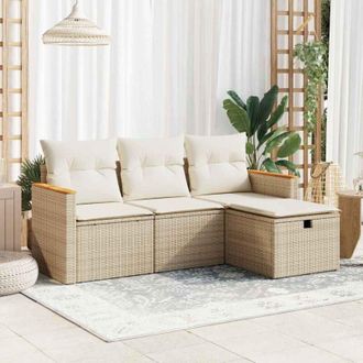 vidaXL 4-tlg. Garten-Sofagarnitur mit Kissen Beige Poly Rattan - Vidaxl
