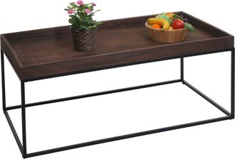 Mendler Couchtisch HWC-K71, Kaffeetisch Beistelltisch Tisch, Holz massiv Metall 46x110x60cm - Dunkelbraun