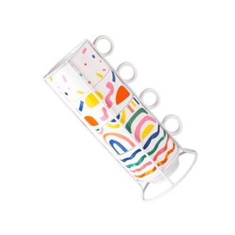 Garneck Ensemble De 4 Tasses &Agrave; Caf&eacute; Empilables En C&eacute;ramique Avec Support En Fer Pour Th&eacute; Et Caf&eacute;