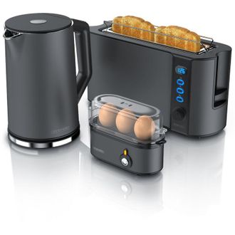 Arendo Arendo - Fr&uuml;hst&uuml;cks-Set in grau Wasserkocher / Toaster / Eierkocher