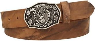 MGM Ceinture Traditionnelle avec cerf, Nougat-Argent Vieilli, 115 cm Mixte