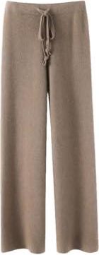 Generic Pantalon tricoté taille haute en laine à jambes larges pour femme - Pantalon droit décontracté et ample, kaki, M