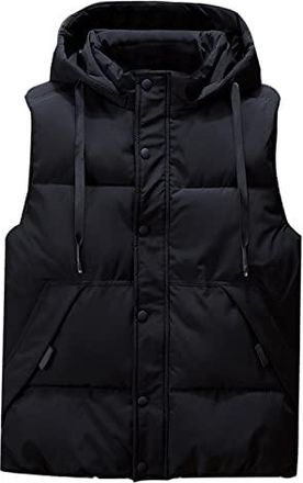 ICEGREY Doudoune sans Manche Gilet pour Homme à Capuche Amovible Hiver Puffer Blouson Chaud Veste, Noir 2, XXL